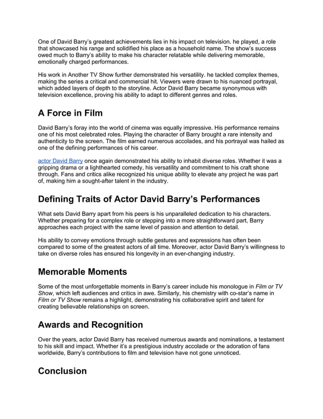 Actor David Barry’s Most Iconic Performances in Film and Television | PDF