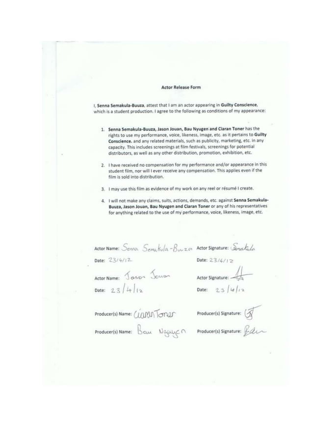 Actor release Form | DOCX
