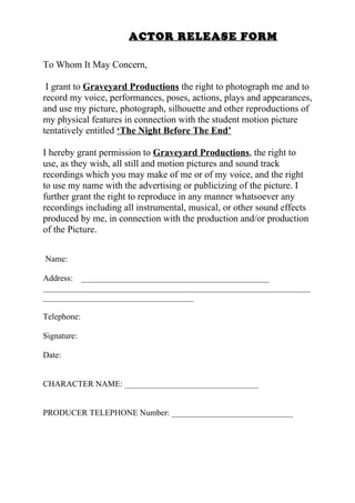 Actor release form | PDF