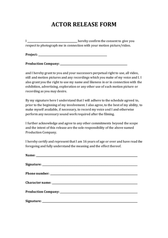 Actor release form