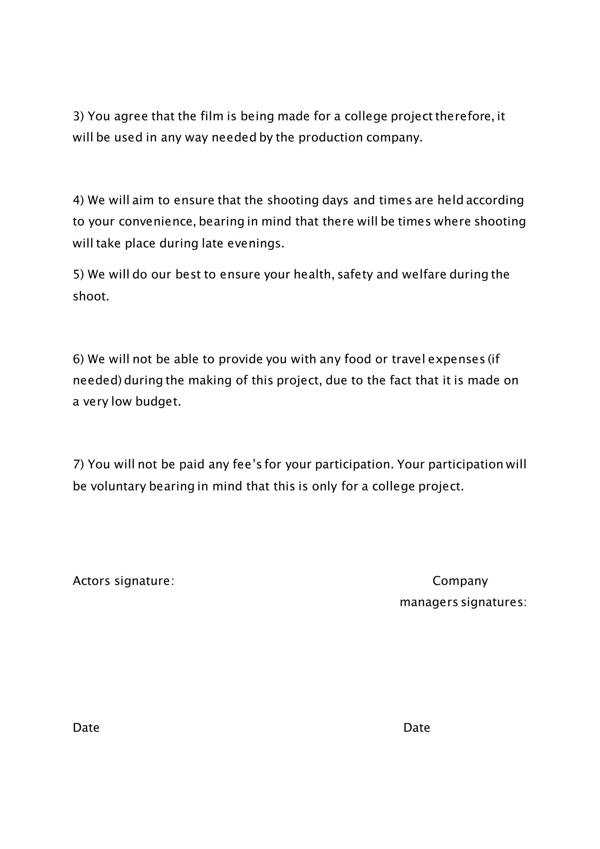 Basic Actors contract | DOCX