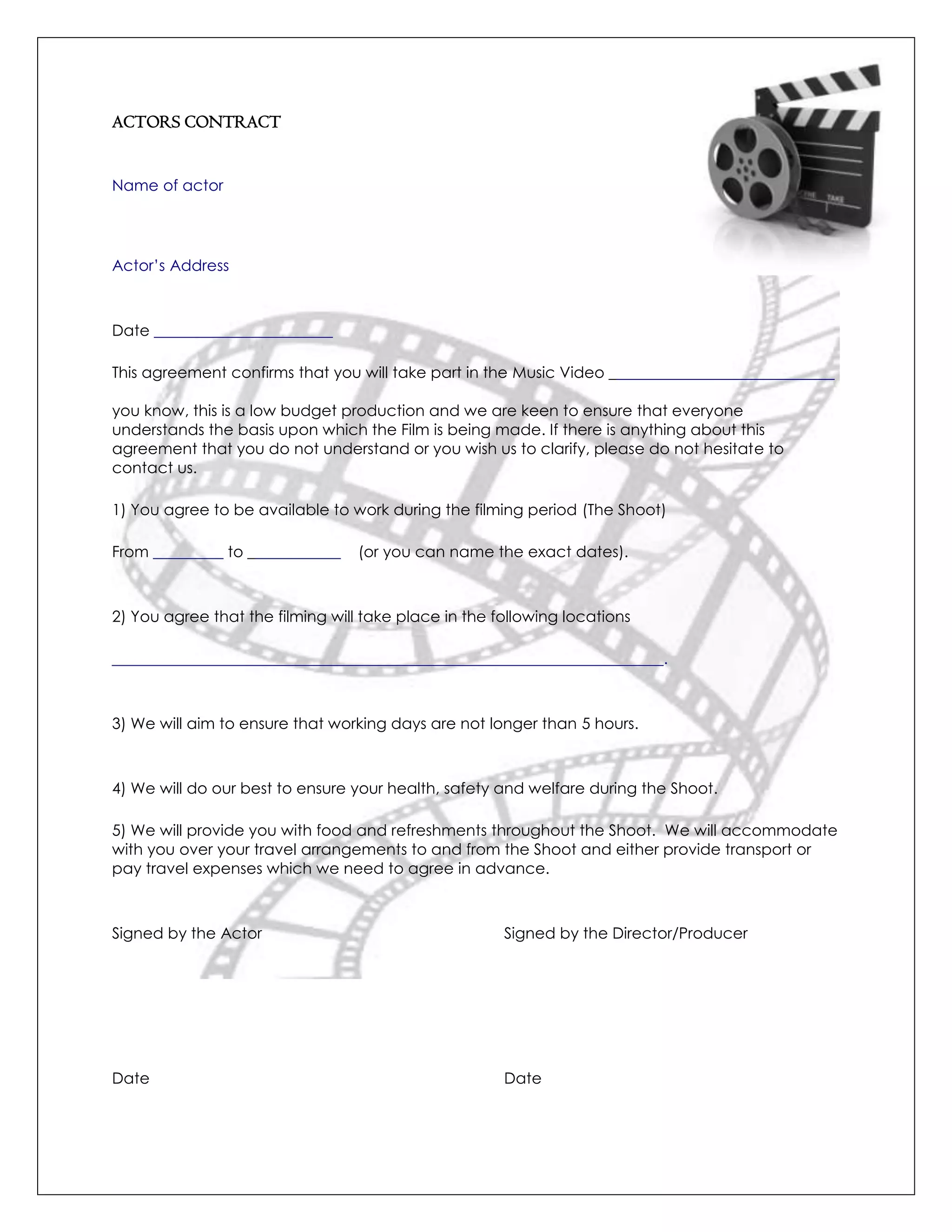 Official Contract For Actors | DOCX