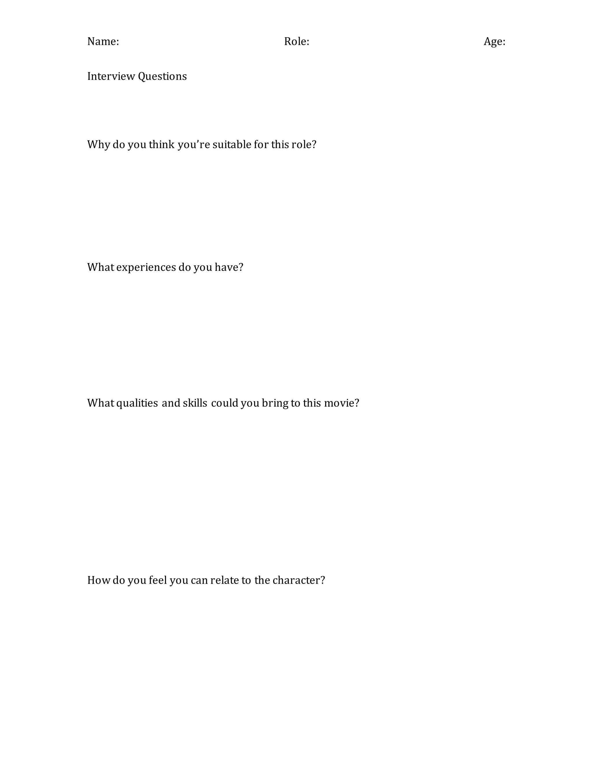 Actors interview questions | DOCX