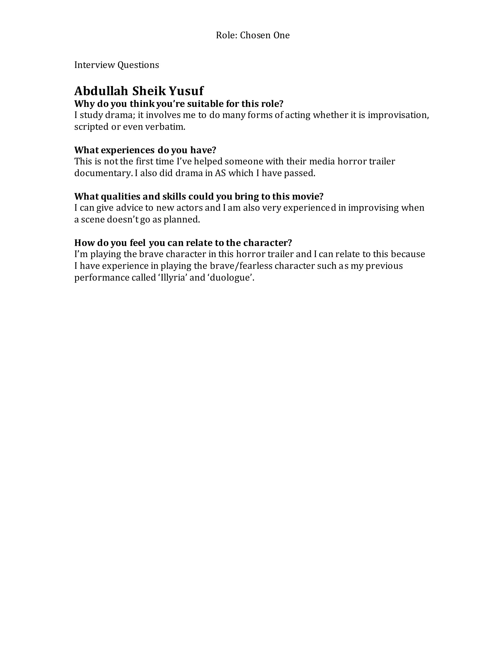 Actors interview questions abdullah | PDF