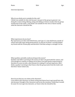 Actors interview questions aleks | DOCX | Screenwriting | Content ...