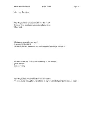 Actors interview questions khush | DOCX