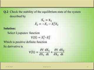 LYAPUNOV STABILITY PROBLEM SOLUTION | PPTX