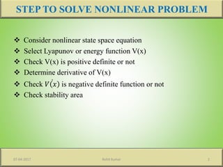 LYAPUNOV STABILITY PROBLEM SOLUTION | PPTX