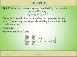 LYAPUNOV STABILITY PROBLEM SOLUTION | PPTX