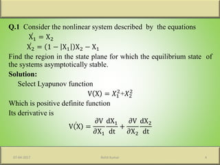LYAPUNOV STABILITY PROBLEM SOLUTION | PPTX
