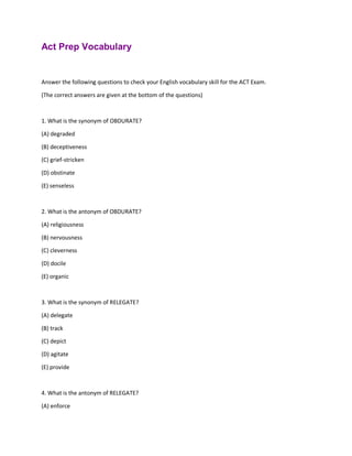 Act Prep Vocabulary | PDF
