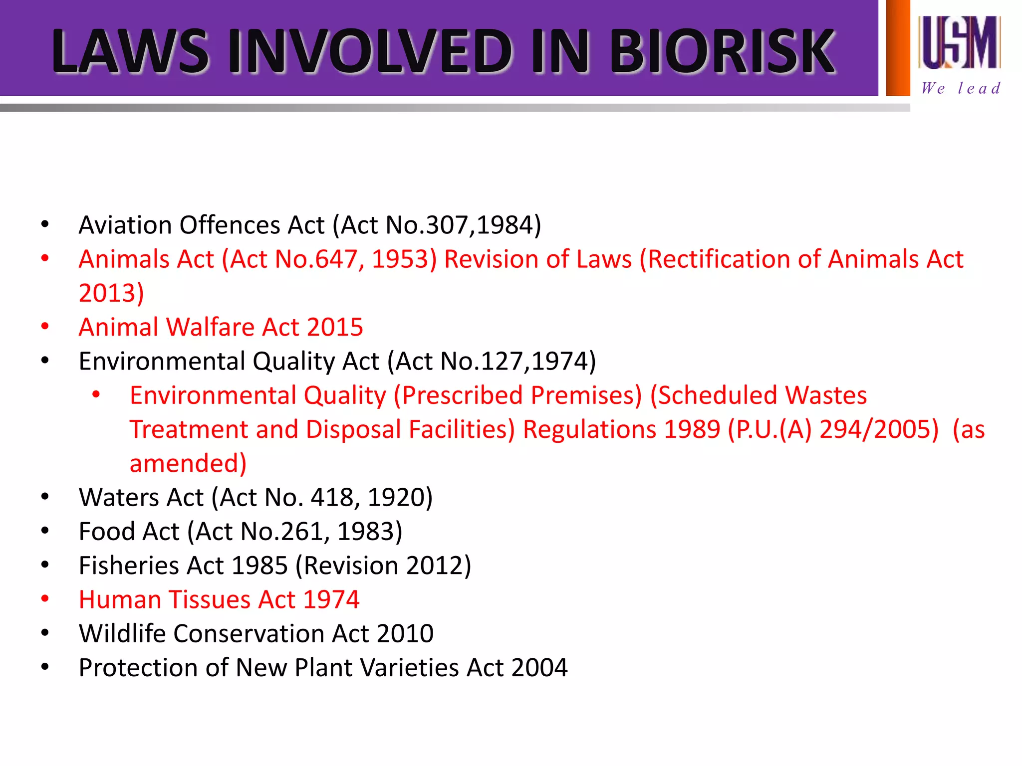 Biorisk Act & Regulation in Malaysia.pptx