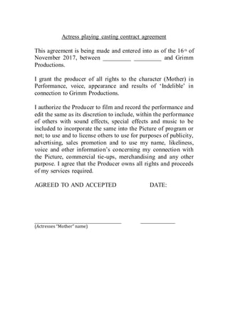 Actress playing casting contract agreement | DOCX