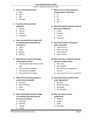 Acts Lesson 1 Questions | DOCX | Christianity | Religion & Spirituality