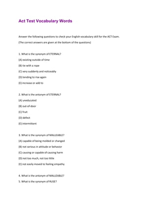 Act Test Vocabulary Words | PDF