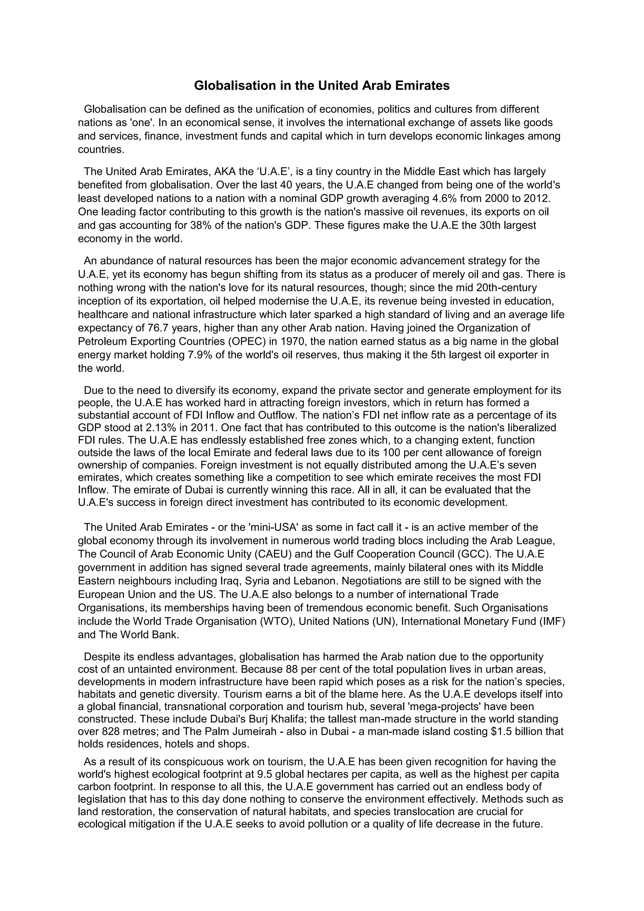 Globalisation in the United Arab Emirates | DOCX