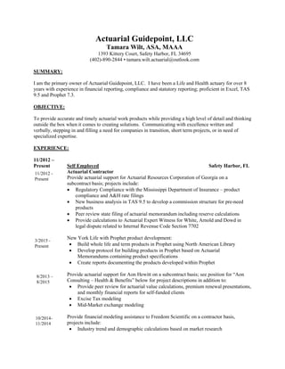 Actuarial Guidepoint LLC Tamara Wilt ASA MAAA resume 2016 | PDF