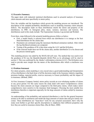 ACTUARIAL MODELING FOR INSURANCE CLAIM SEVERITY IN MOTOR COMPREHENSIVE ...