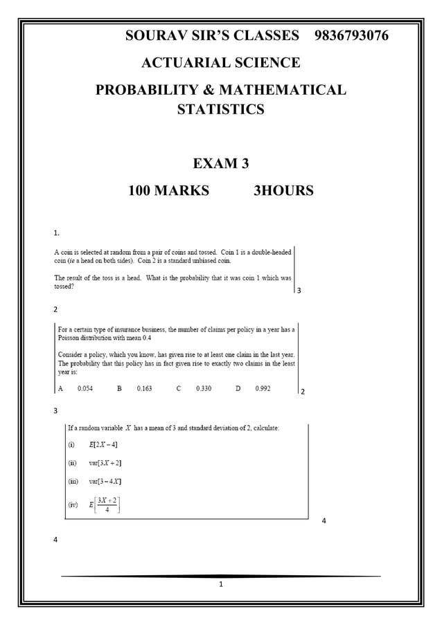 ACTUARIAL SCIENCE | MODEL TEST EXAM III NOTES SOLUTIONS STUDY MATERIAL ...