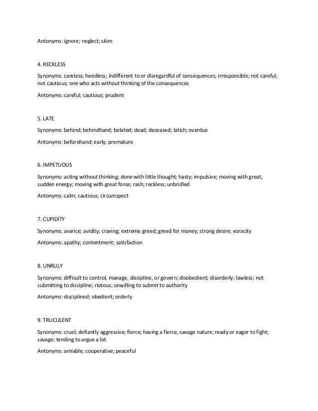 Act Vocabulary List PDF