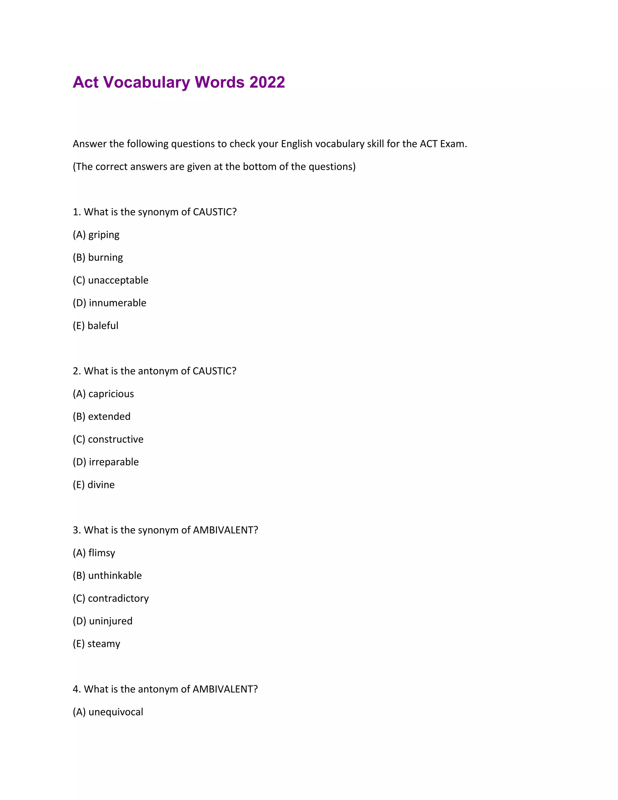 Act Vocabulary Words 2022 | PDF