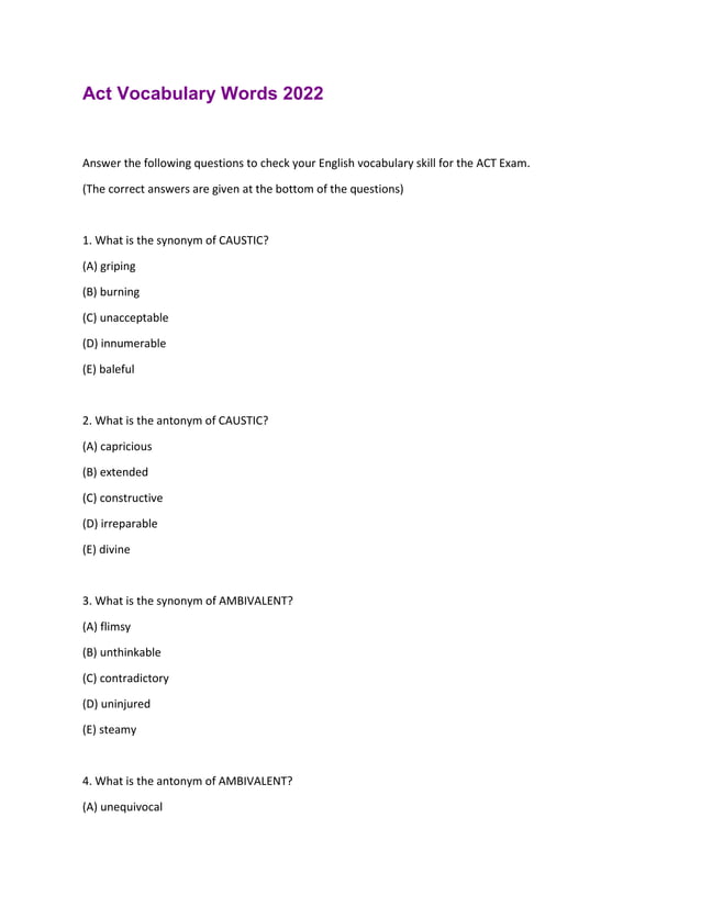 Act Vocabulary Words 2022 | PDF