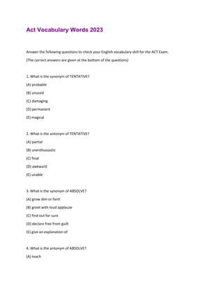 Act Vocabulary Words 2023 | PDF