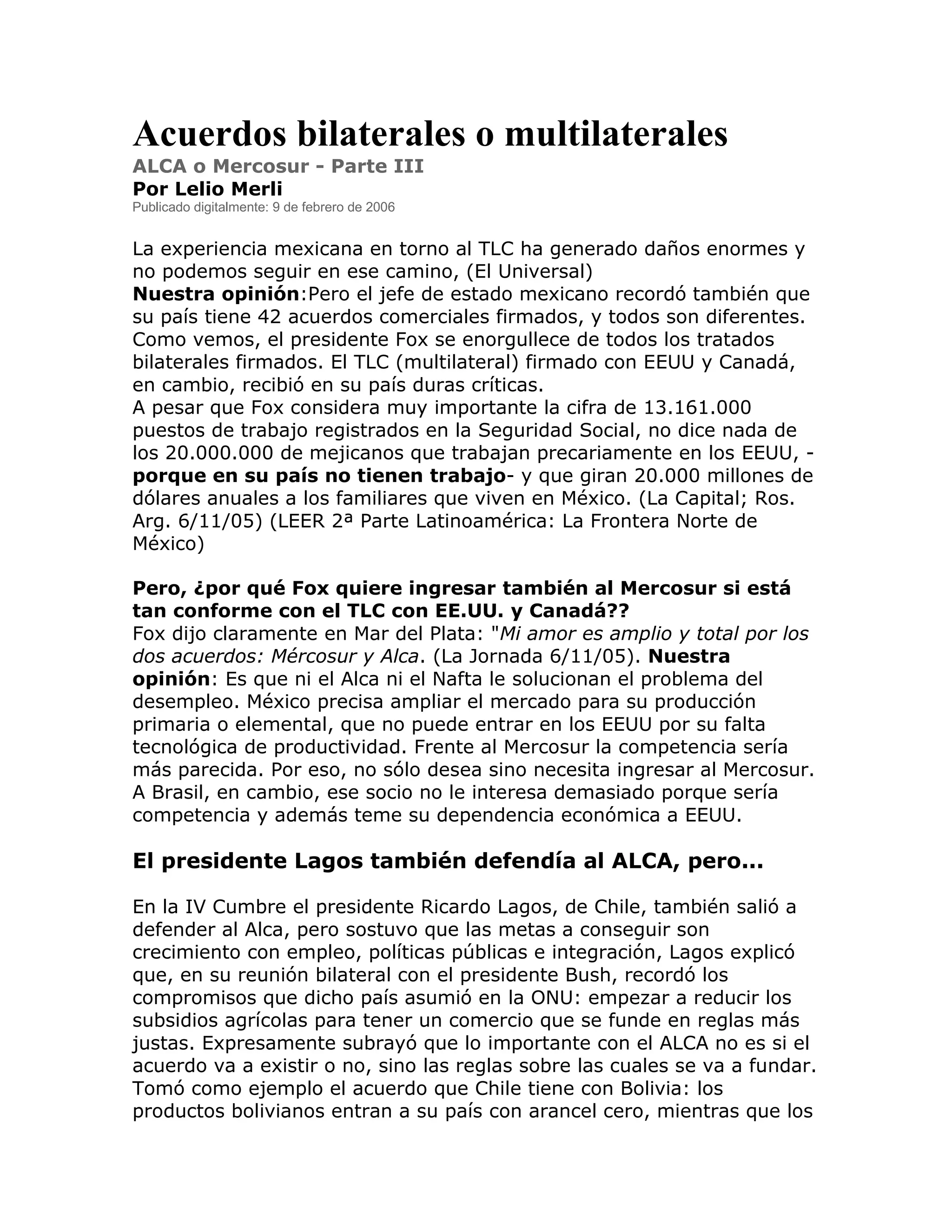 Acuerdos bilaterales o multilaterales | PDF