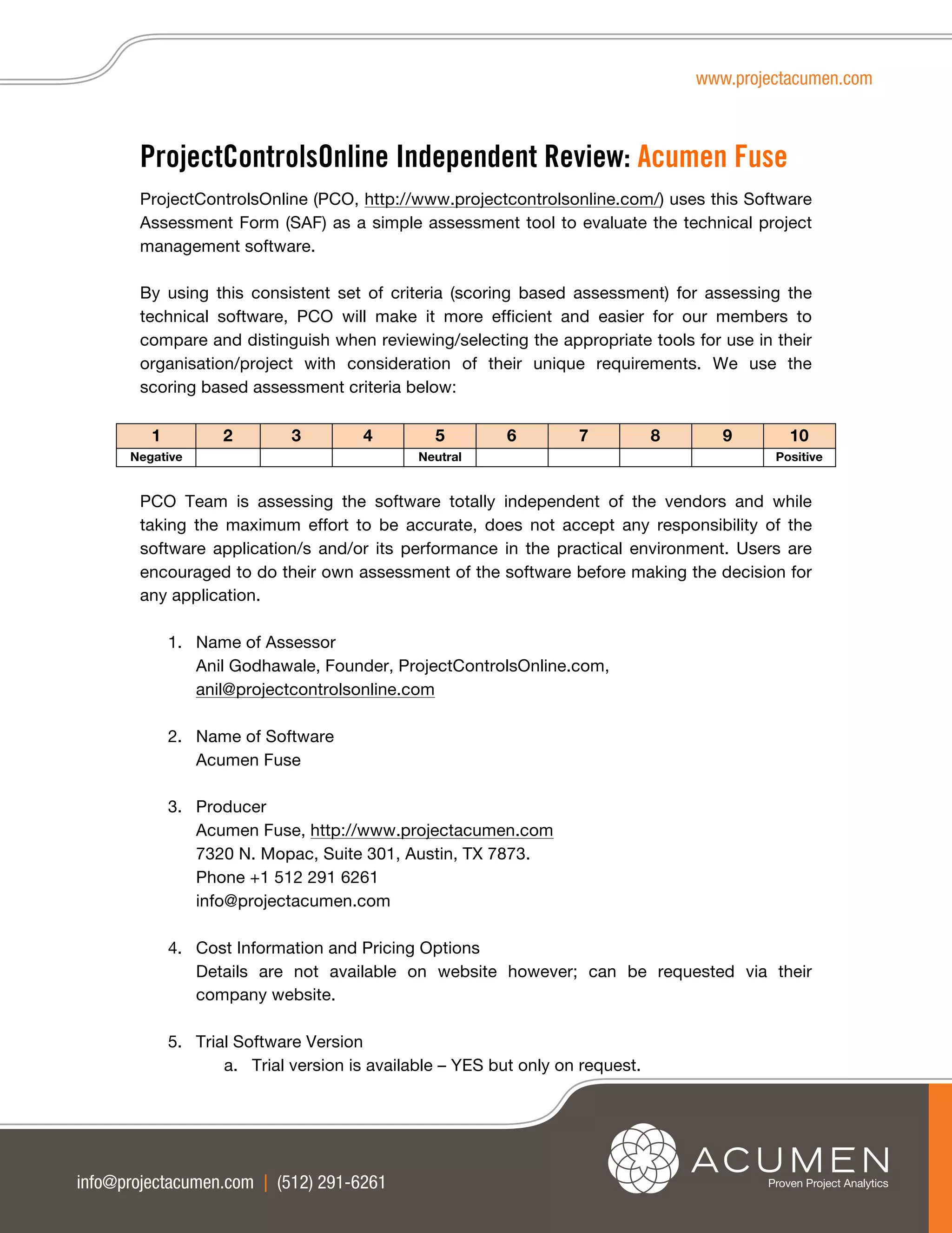 Acumen Fuse Independent Review | PDF