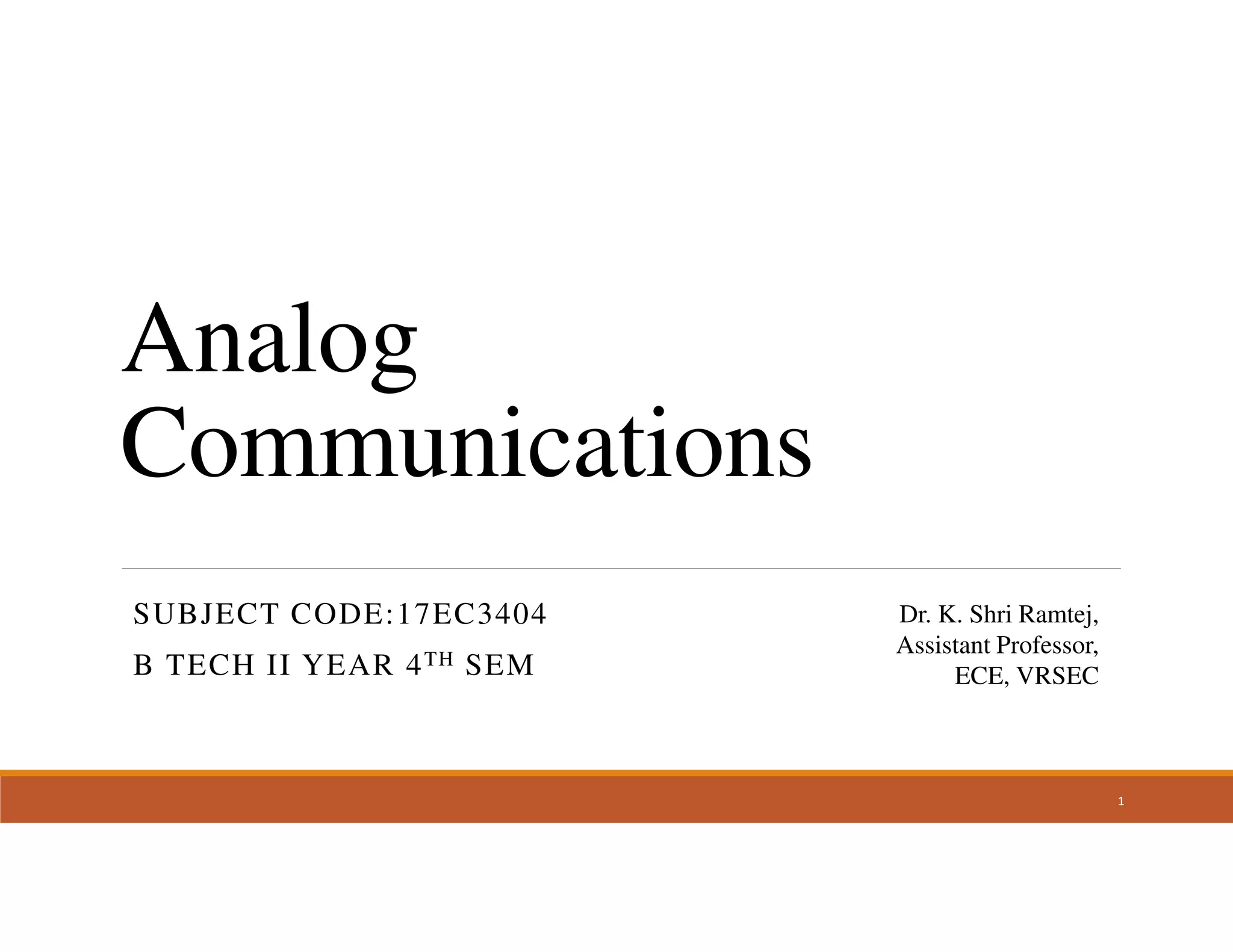 Analog Communication About Amplitude Modulation Ppt