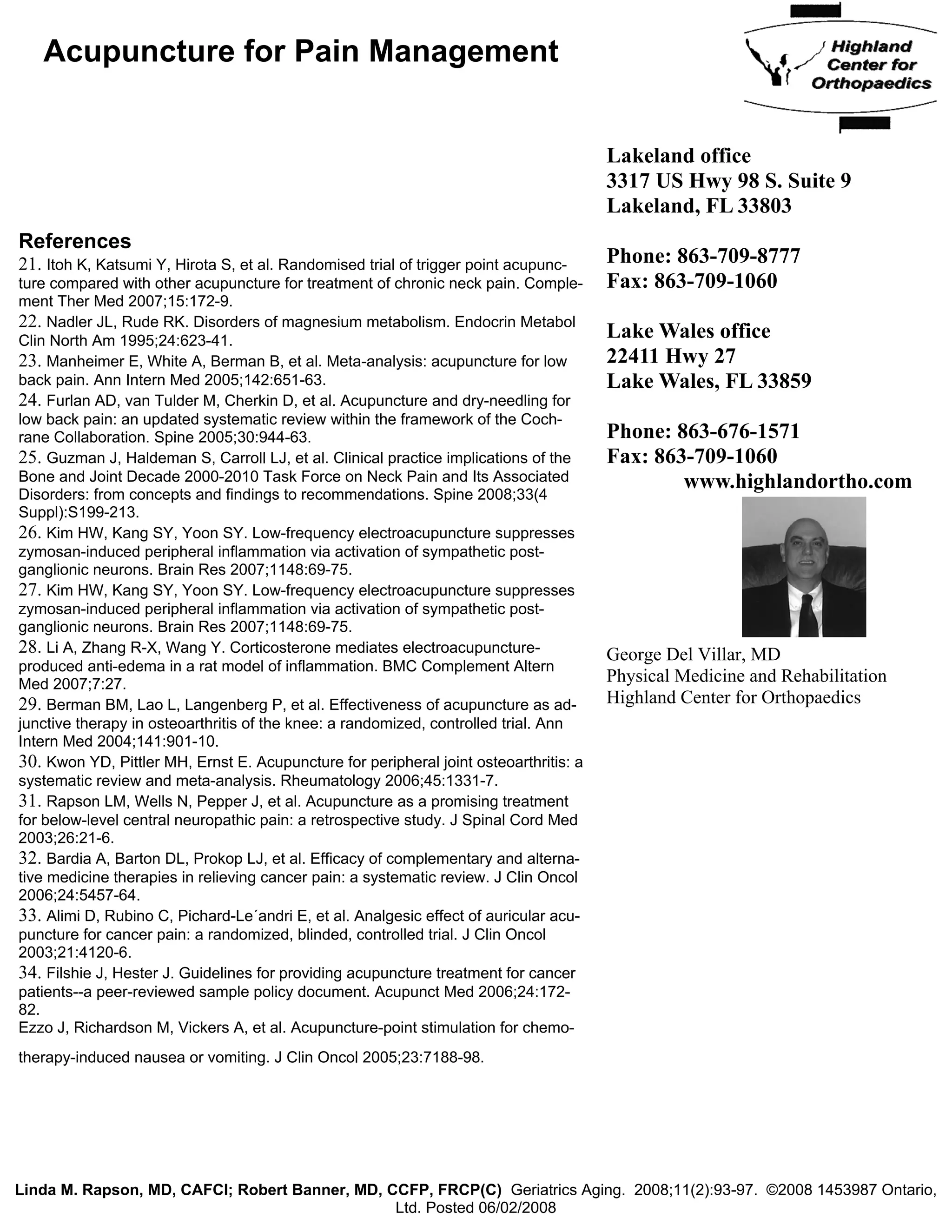 Acupuntura para el manejo del dolor | PDF