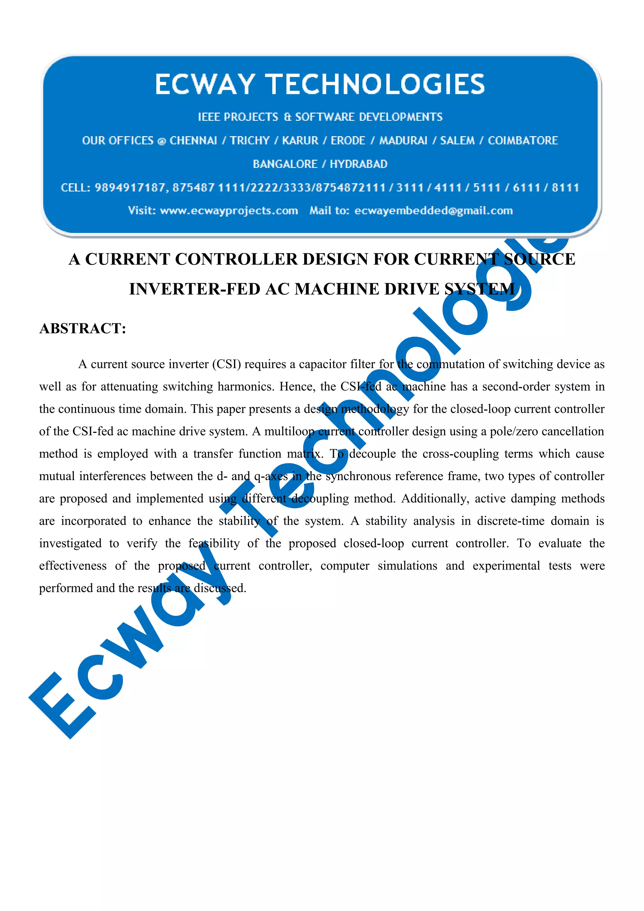 A current controller design for current source inverter fed ac machine ...