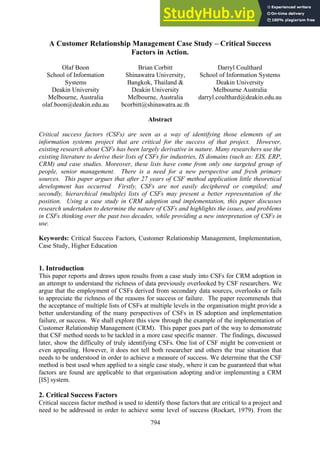 A Customer Relationship Management Case Study Critical Success Factors ...