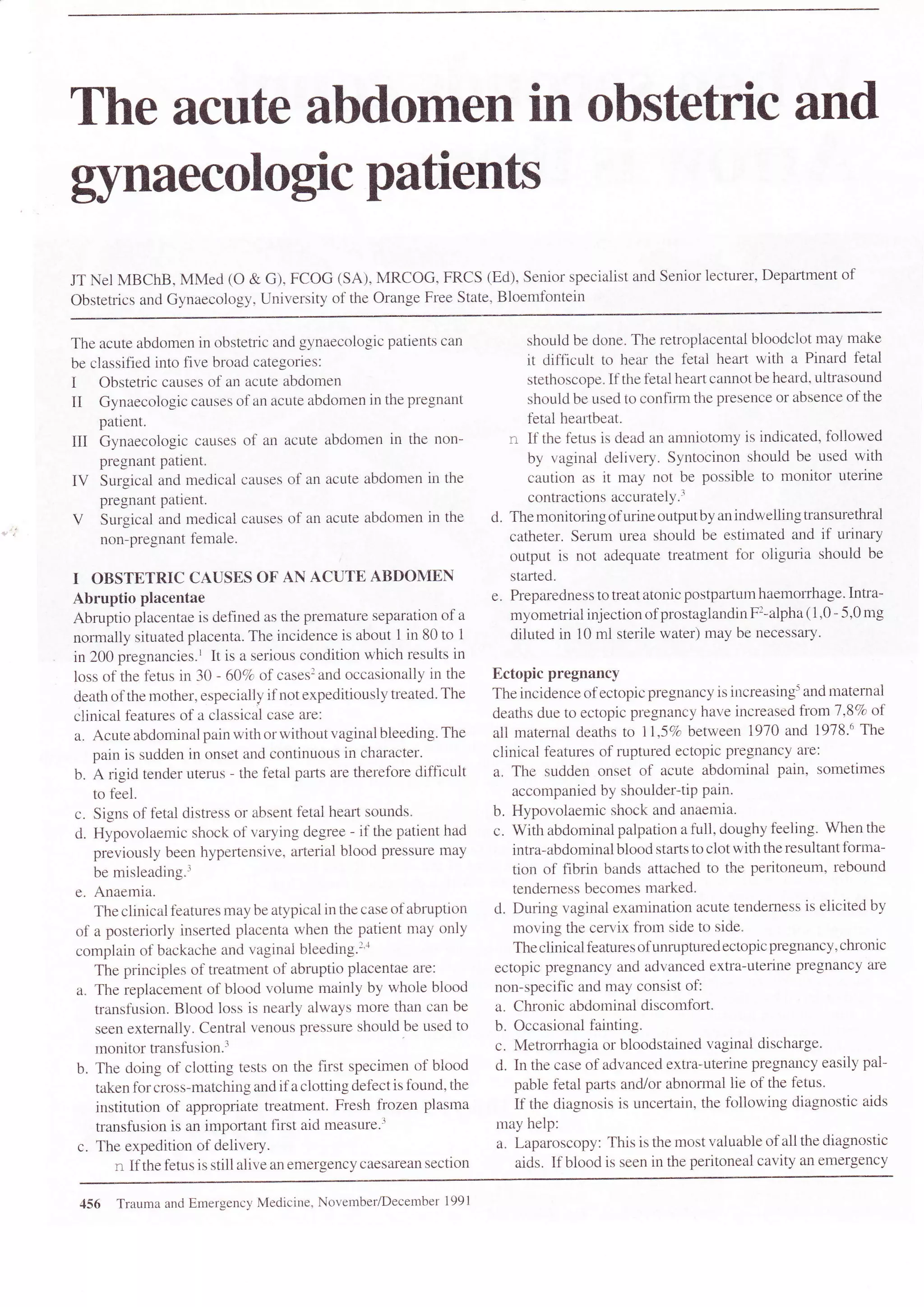 Acute abdomen obstetrics gynaecology | PDF