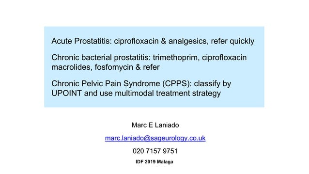 Acute and chronic prostatitis presentation IDF Malaga | PPTX