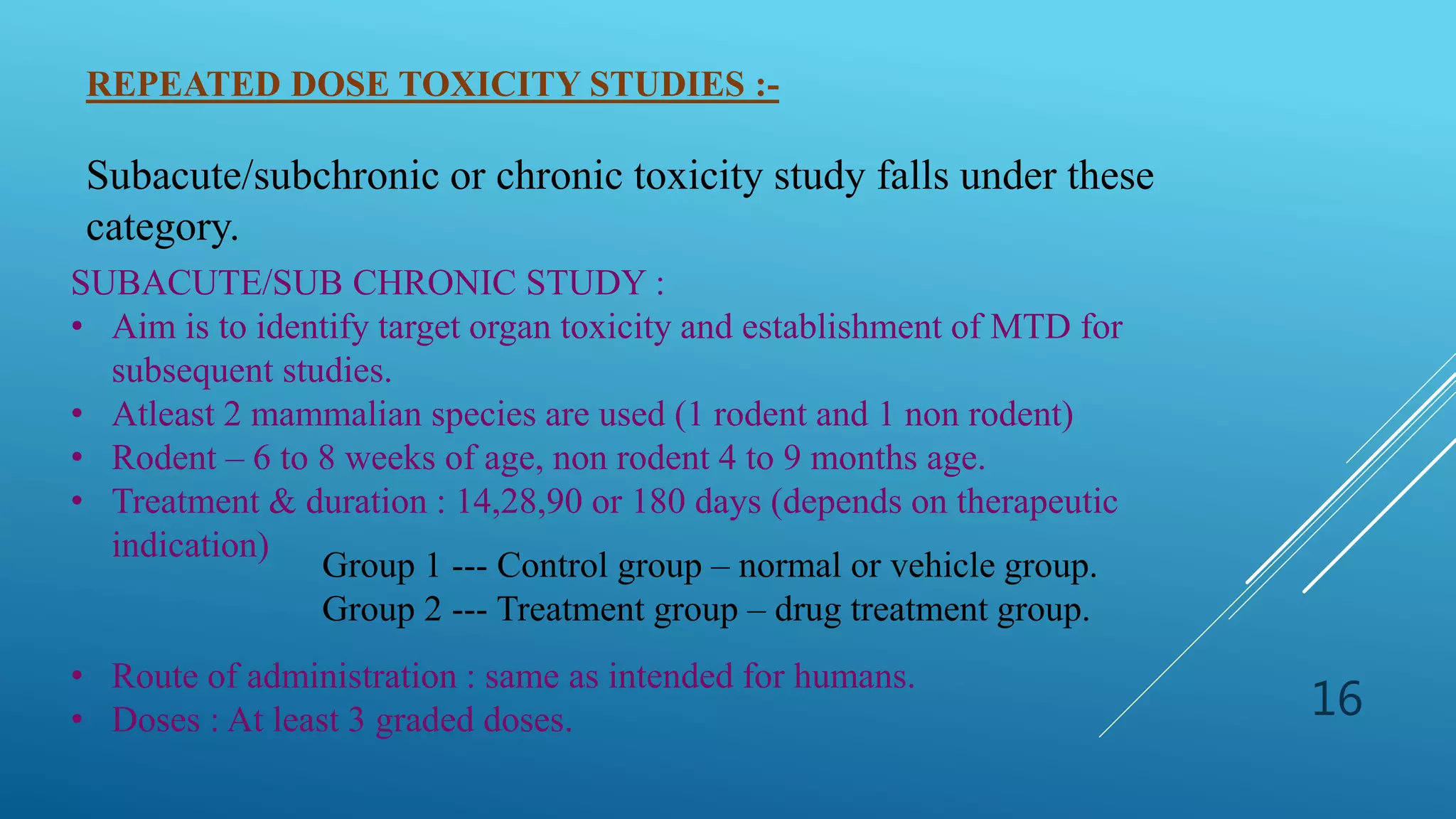 Acute and chronic toxicity studies in animals | PPTX