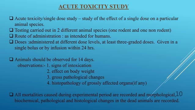 Acute and chronic toxicity studies in animals | PPTX