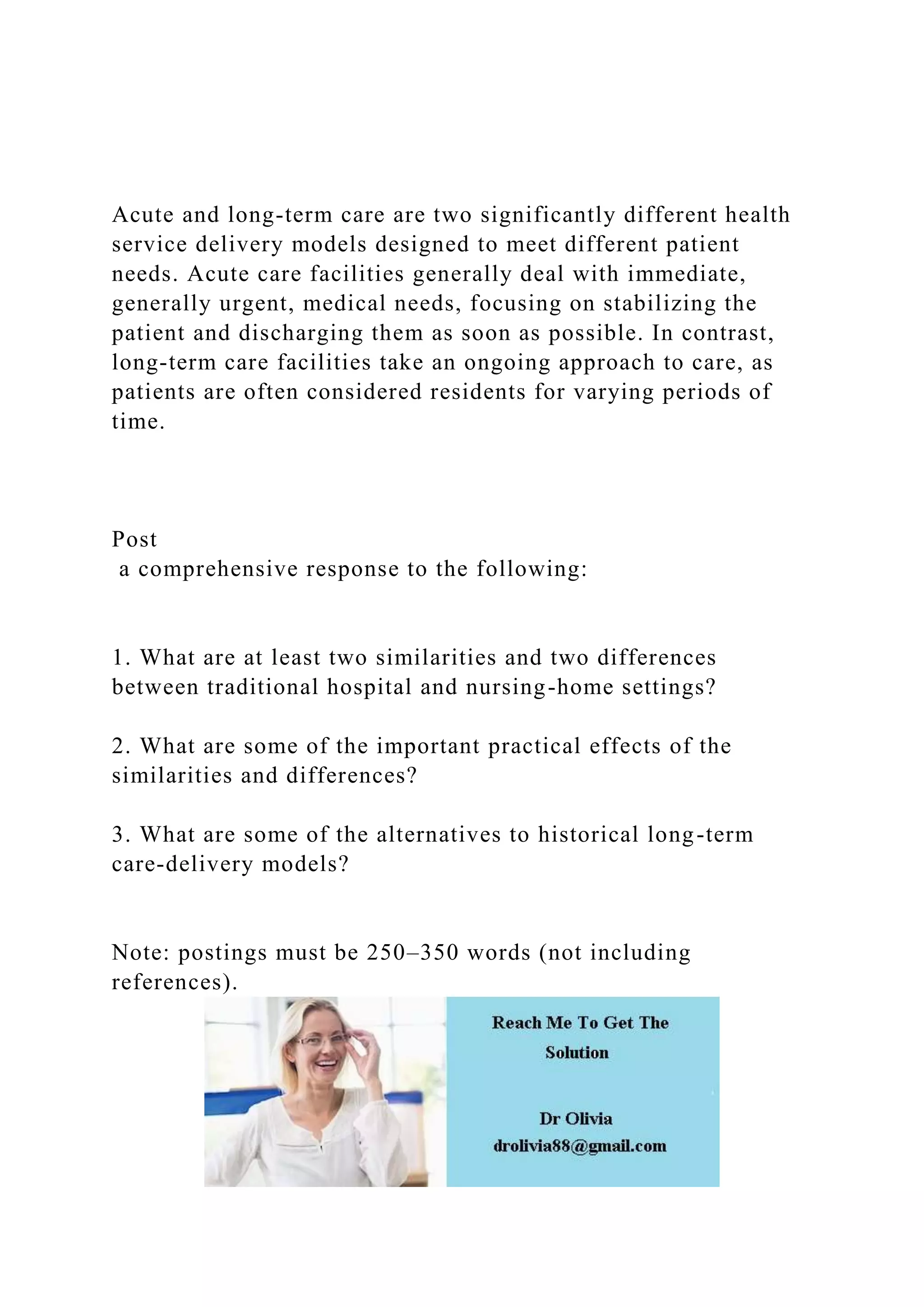 Acute and long-term care are two significantly different health | DOCX