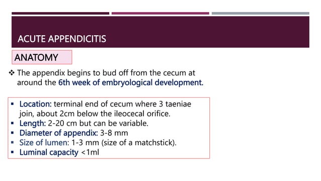 ACUTE APPENDICITIS: anatomy, aetiology, types, clinical features.pptx ...
