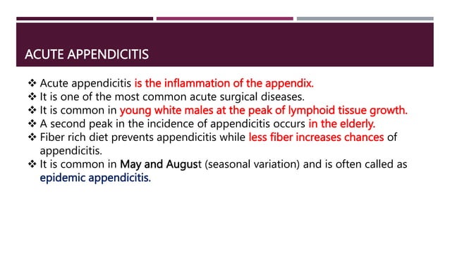 ACUTE APPENDICITIS: anatomy, aetiology, types, clinical features.pptx ...