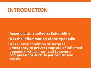 Acute Appendicitis etiology, diagnosis, management | PPT