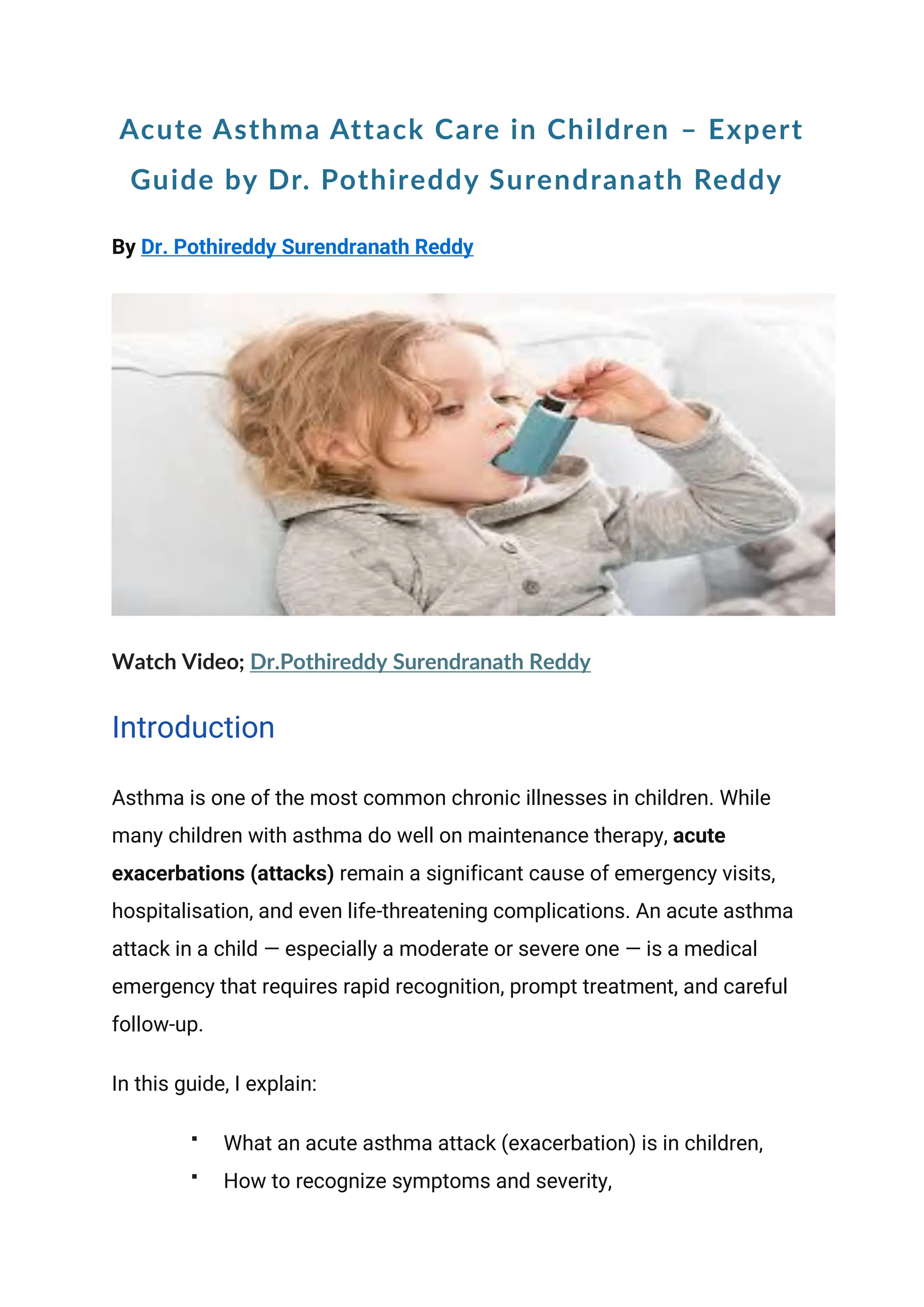 Acute Asthma Attack Care in Children by Dr.Pothireddy Surendranath ...