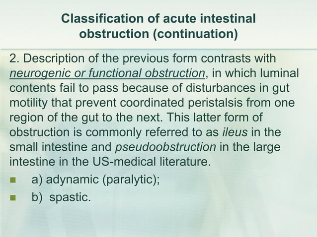 Acute bowel obstuction (lecture mogilevec e.v) | PPT | Free Download