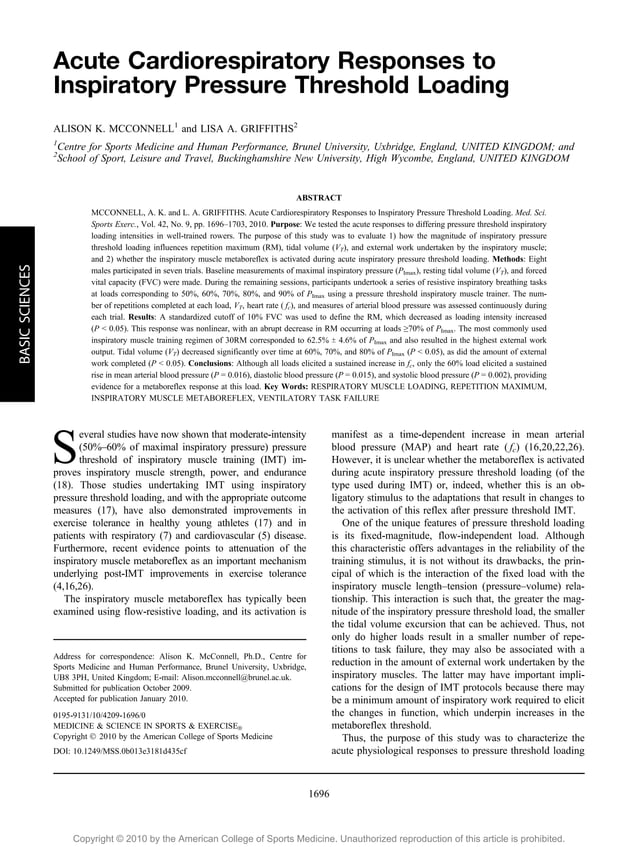 Acute cardiorespiratory responses to inspiratory pressure threshold ...