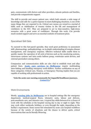 Acute Care Nursing: Essential Support for Critical Health Challenges | PDF