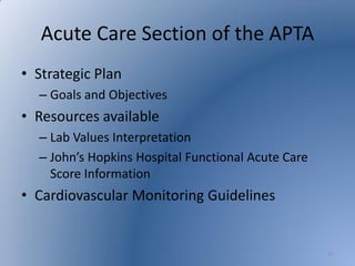 Physical Therapy in an Acute Care Hospital | PDF