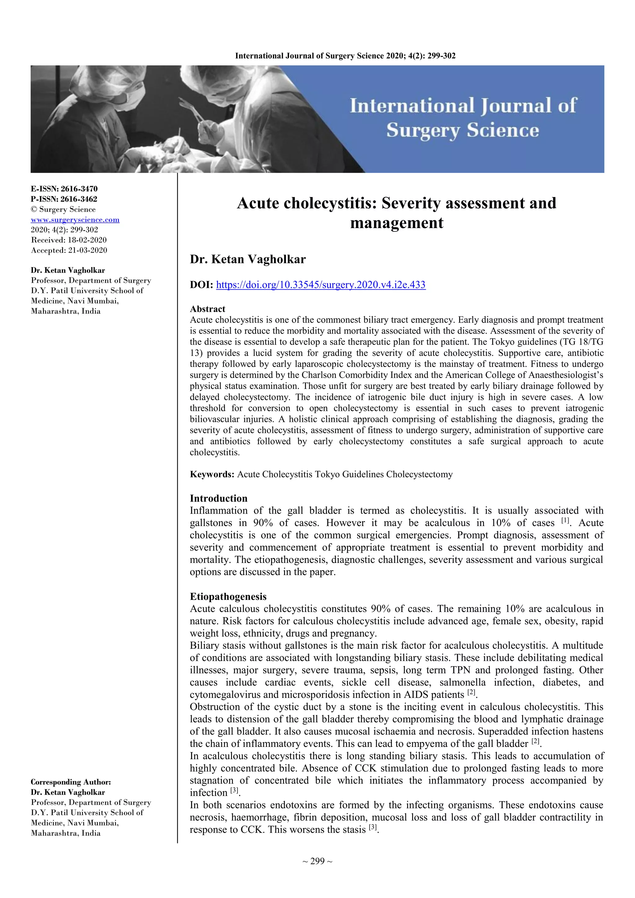 Acute cholecystitis:Severity assessment and management | PDF