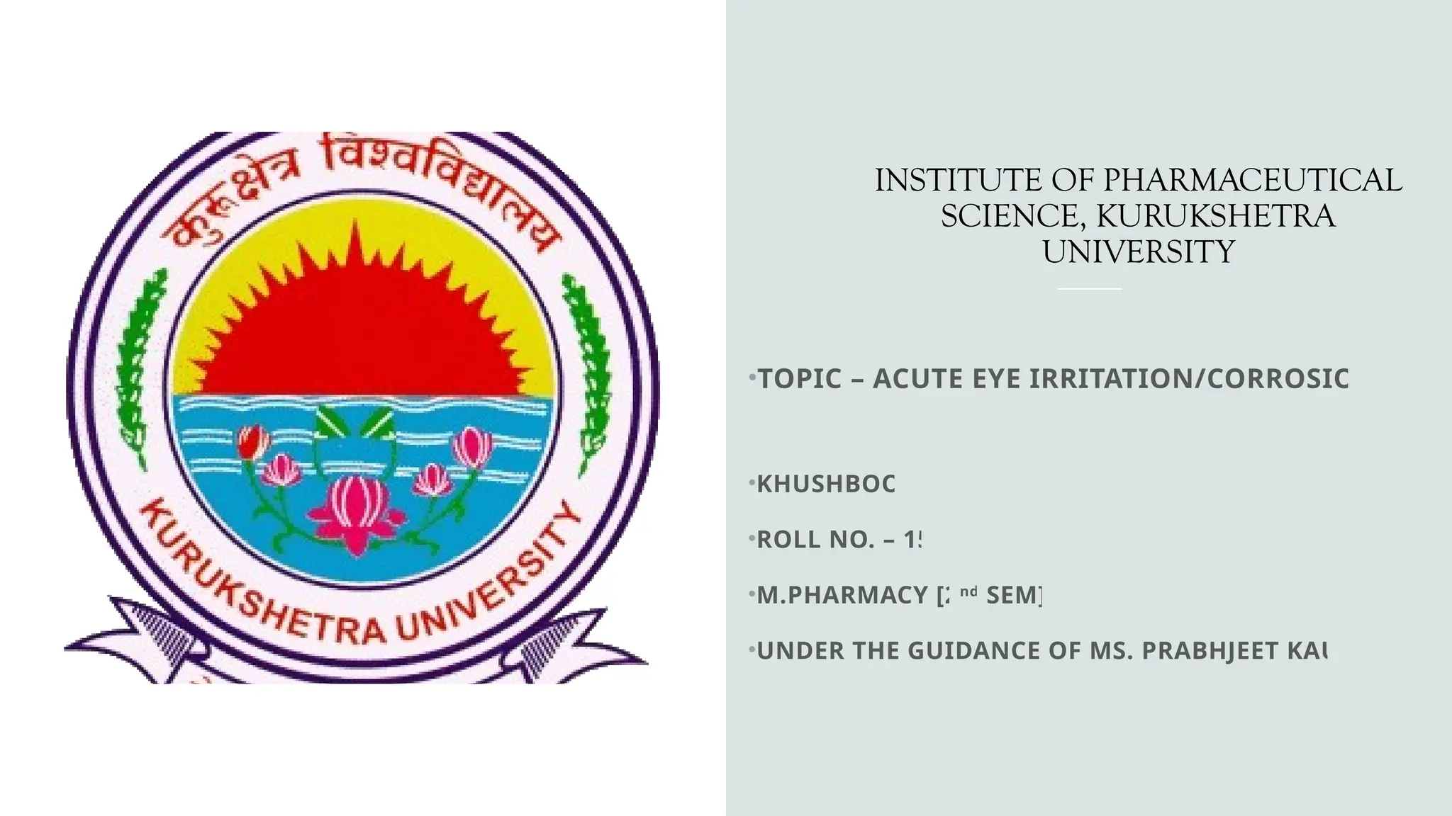 acute eye irritation studies as per OECD guidelines | PPTX
