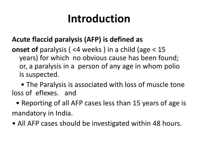 Acute flaccid paralysis | PPTX | Infectious Diseases | Diseases and ...