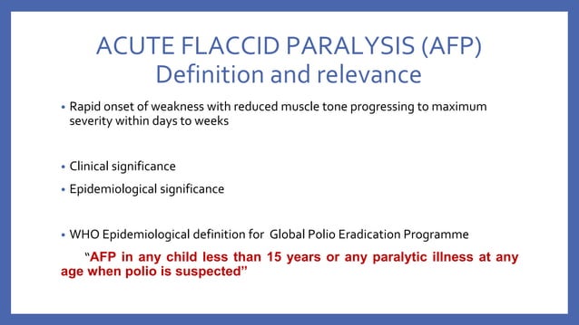 ACUTE FLACCID PARALYSIS.pptx | Infectious Diseases | Diseases and ...